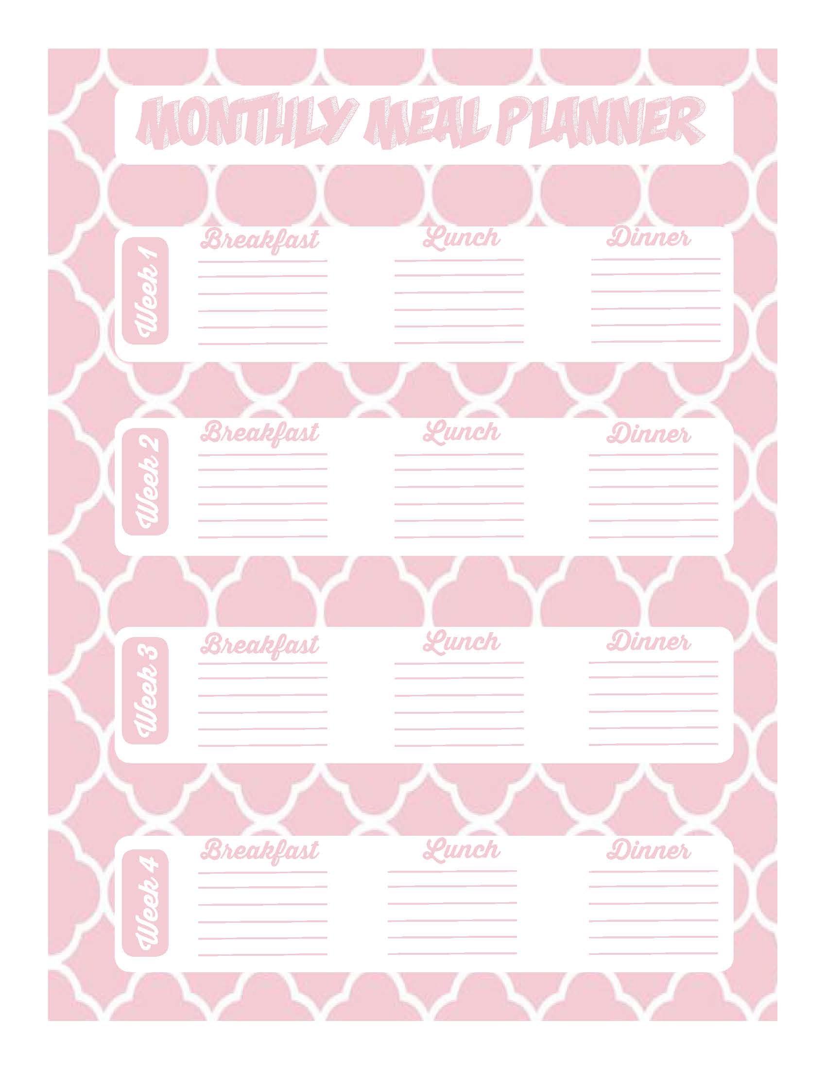 Free Monthly Meal Planner - Prudent Penny Pincher