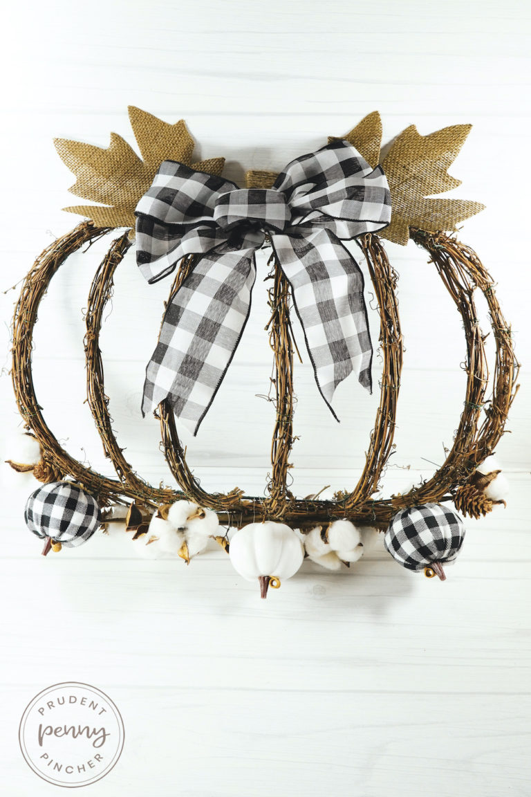 DIY Buffalo Check Pumpkin Fall Wreath - Prudent Penny Pincher