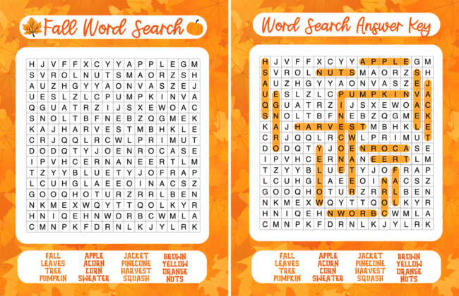 5 Free Fall Word Search Printables - Prudent Penny Pincher