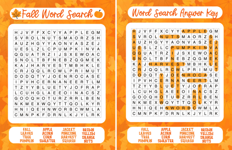 5 Free Fall Word Search Printables - Prudent Penny Pincher