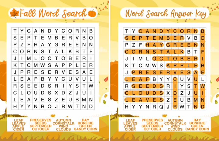 5 Free Fall Word Search Printables - Prudent Penny Pincher