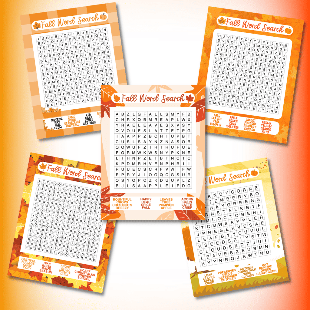 5 Free Fall Word Search Printables - Prudent Penny Pincher
