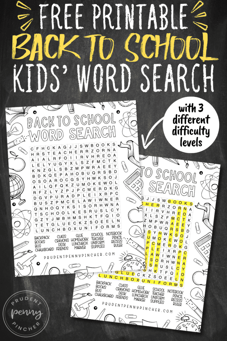 Free Printable Back to School Word Search for Kids - Prudent Penny Pincher