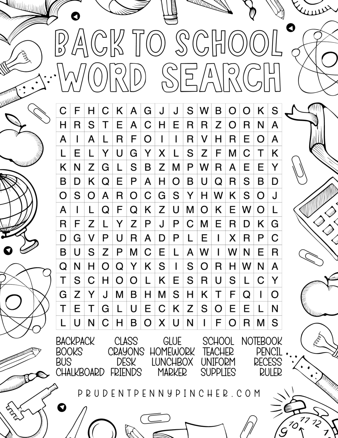 Free Printable Back to School Word Search for Kids - Prudent Penny Pincher
