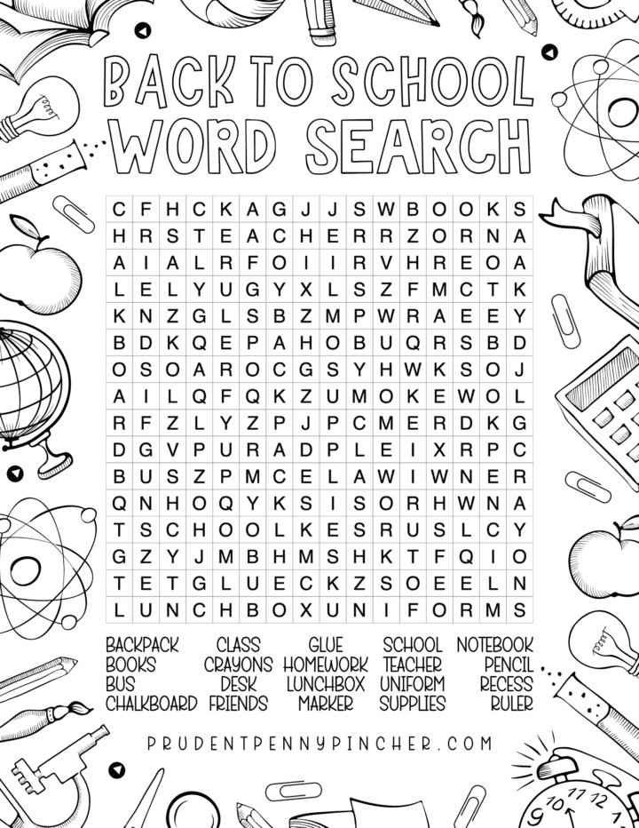 Free Printable Back to School Word Search for Kids - Prudent Penny Pincher