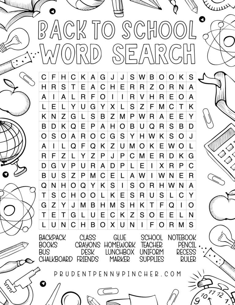 Free Printable Back to School Word Search for Kids - Prudent Penny Pincher