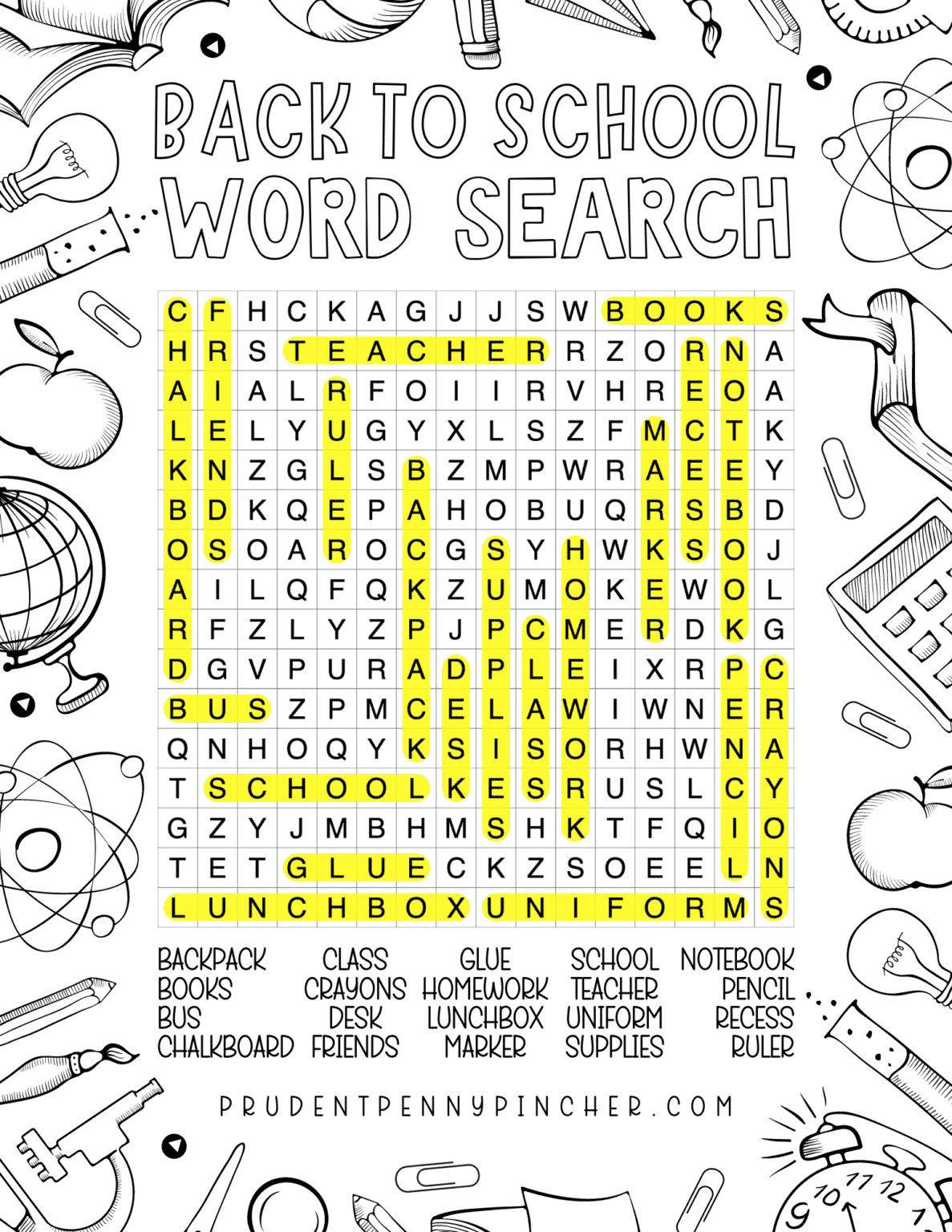 Free Printable Back to School Word Search for Kids - Prudent Penny Pincher
