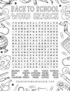 Free Printable Back to School Word Search for Kids - Prudent Penny Pincher