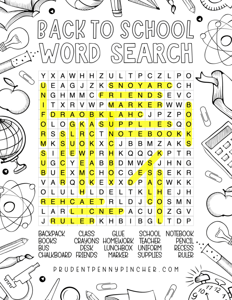 Free Printable Back to School Word Search for Kids - Prudent Penny Pincher