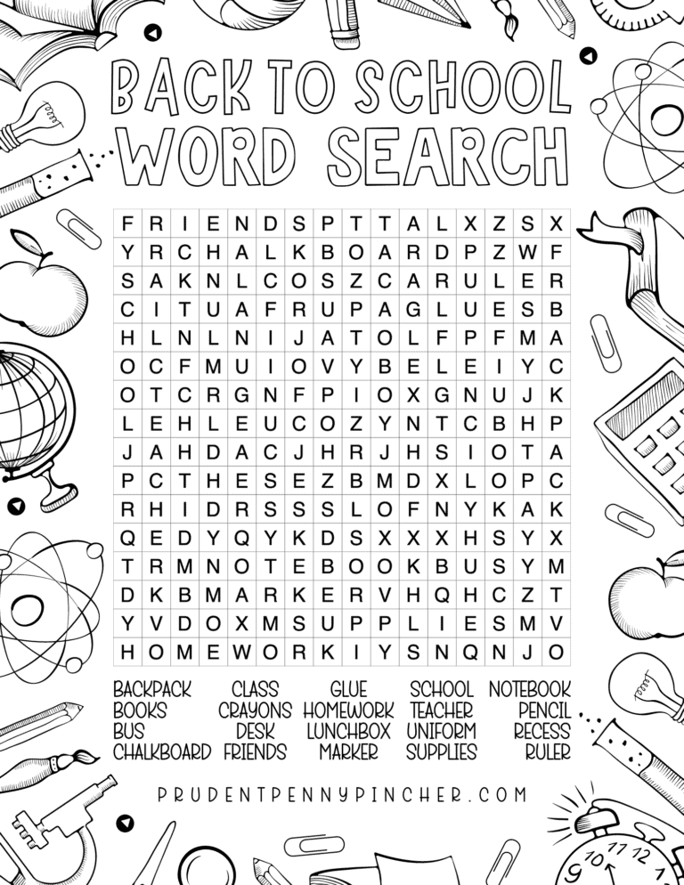 Free Printable Back to School Word Search for Kids - Prudent Penny Pincher