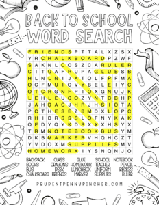 Free Printable Back to School Word Search for Kids - Prudent Penny Pincher