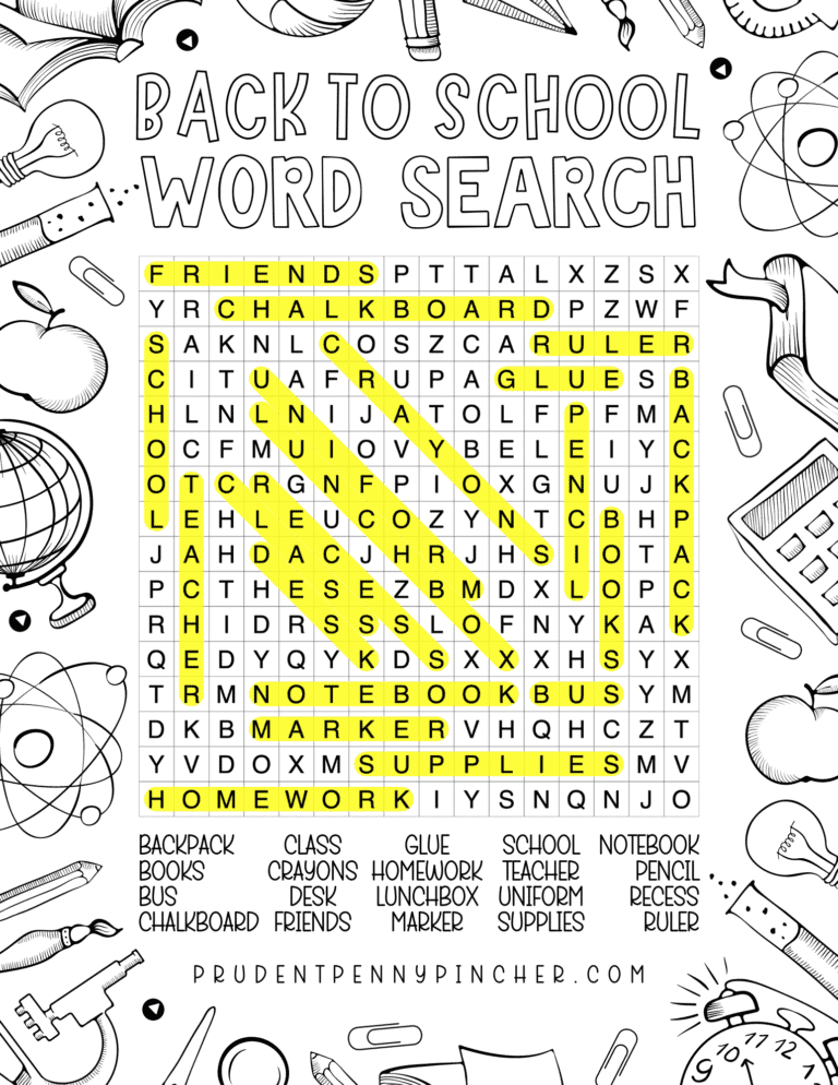 Free Printable Back to School Word Search for Kids - Prudent Penny Pincher