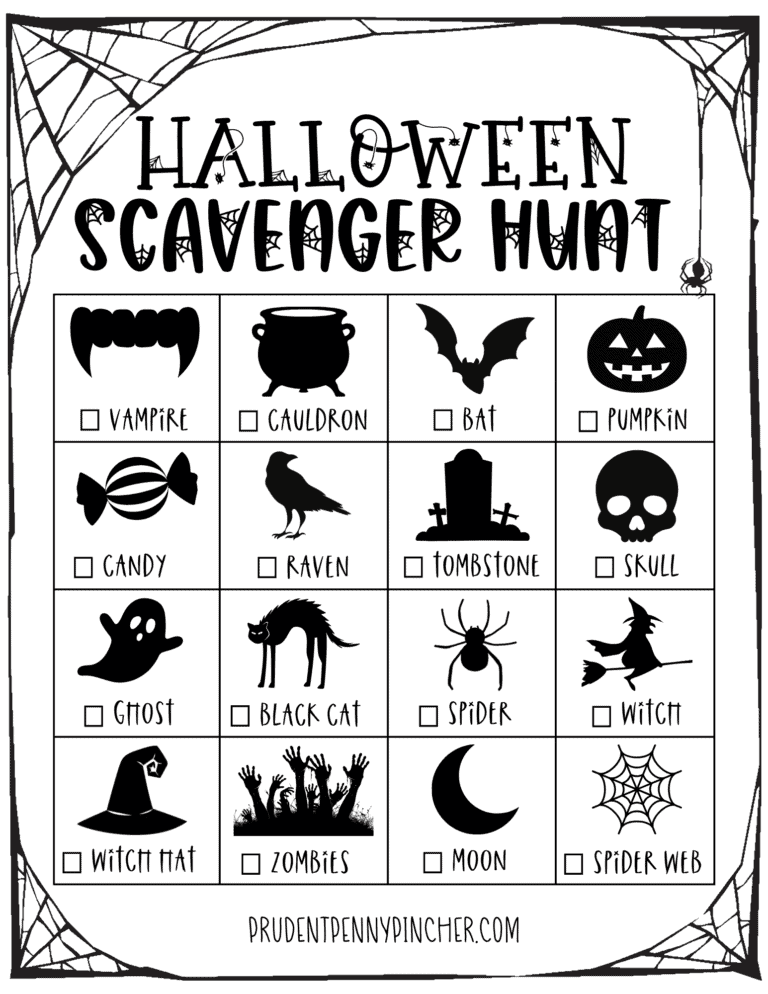 Free Printable Halloween Scavenger Hunt Game - Prudent Penny Pincher