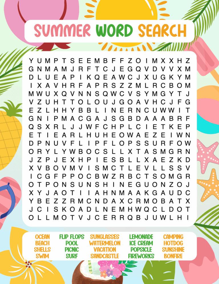 Free Printable Summer Word Searches - Prudent Penny Pincher
