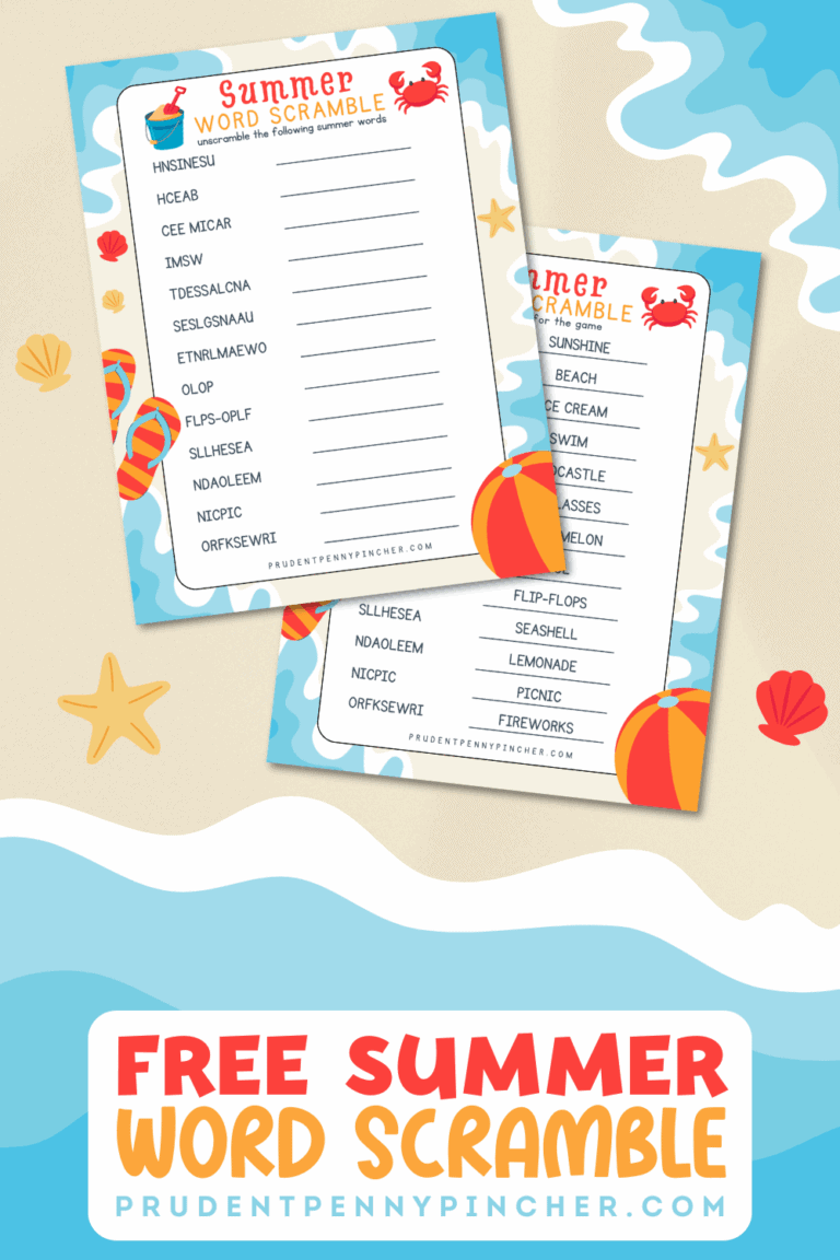 Free Printable Summer Word Scramble Game for Kids - Prudent Penny Pincher