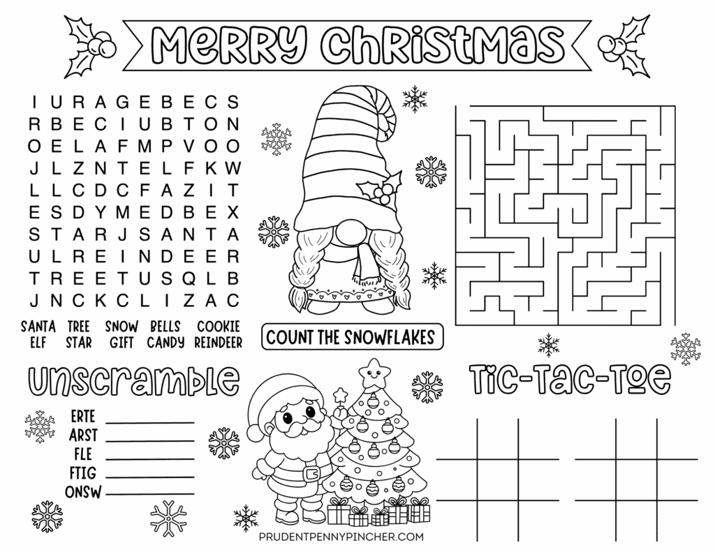 Free Printable Christmas Placemat for Kids - Prudent Penny Pincher