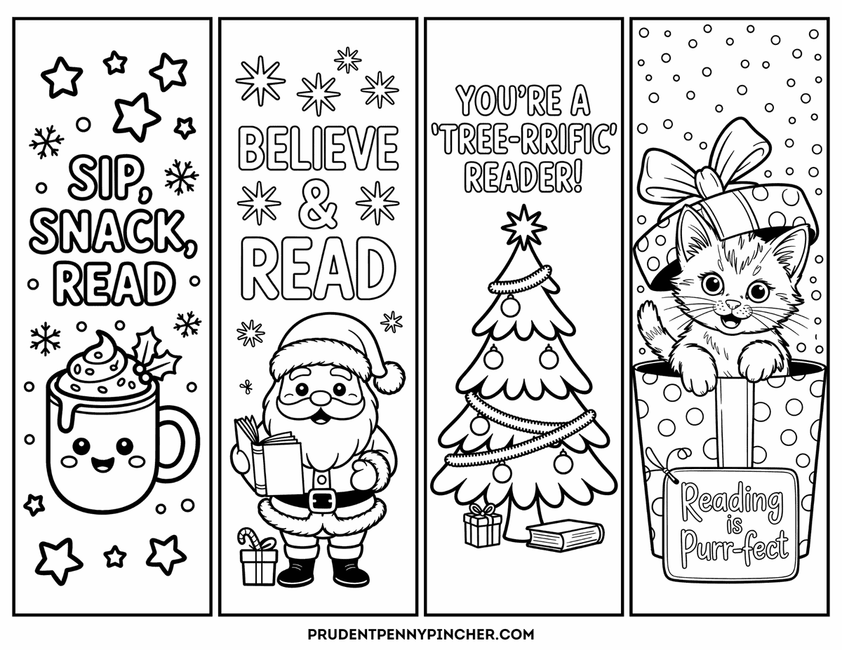 Free Printable Christmas Bookmarks for Kids to Color - Prudent Penny ...