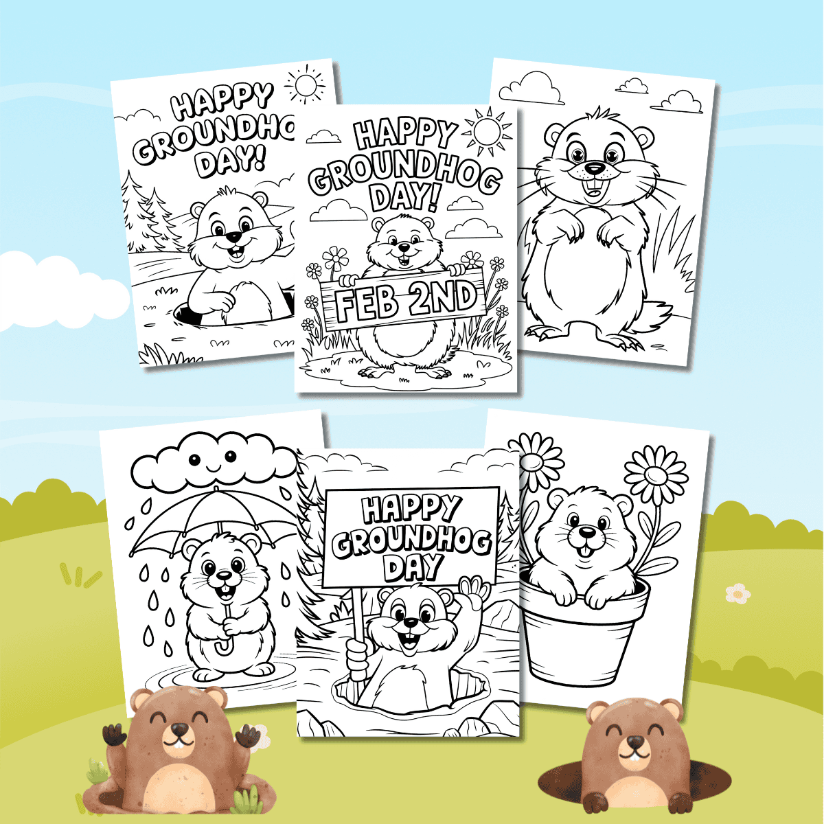 Free Printable Groundhog Day Coloring Pages for Kids - Prudent Penny ...