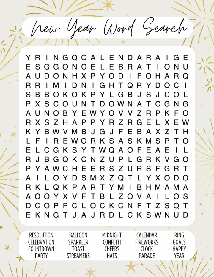 Free Printable New Year Word Search for 2026 - Prudent Penny Pincher