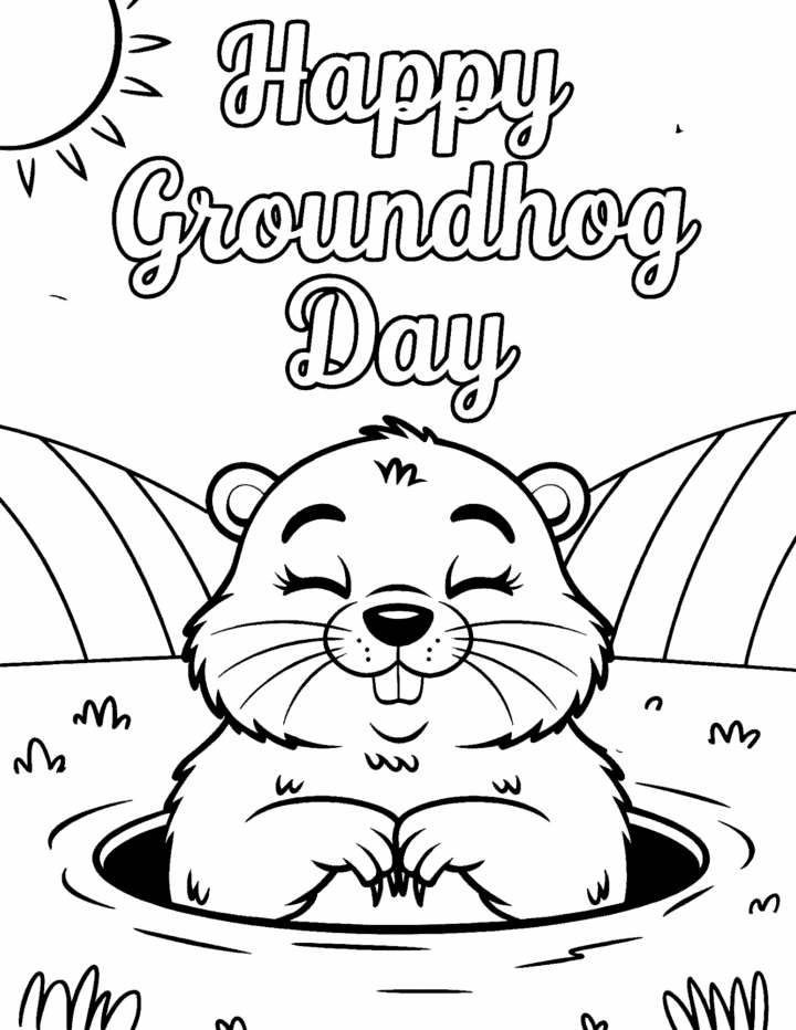 Free Printable Groundhog Day Coloring Pages for Kids - Prudent Penny ...