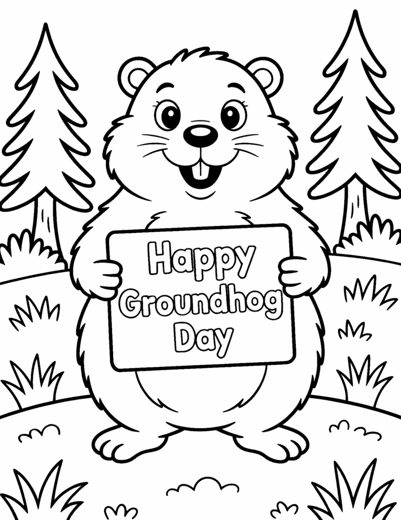 Free Printable Groundhog Day Coloring Pages for Kids - Prudent Penny ...