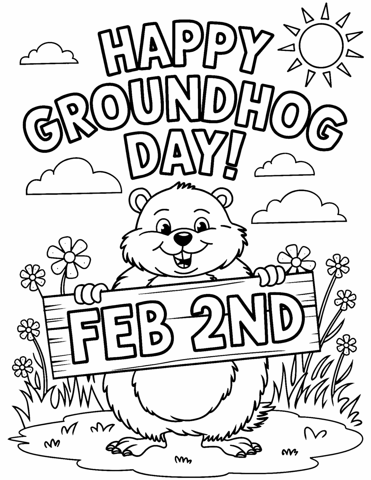 Free Printable Groundhog Day Coloring Pages for Kids - Prudent Penny ...