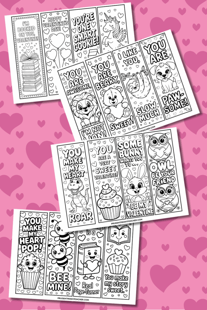 Free Printable Valentine Bookmarks for Kids to Color - Prudent Penny ...