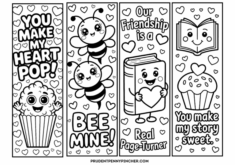 Free Printable Valentine Bookmarks for Kids to Color - Prudent Penny ...