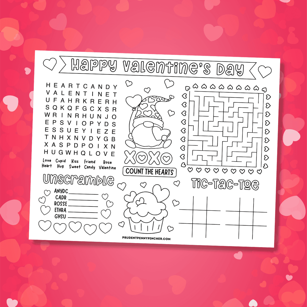 Free Printable Valentine's Day Activity Placemat for Kids - Prudent ...