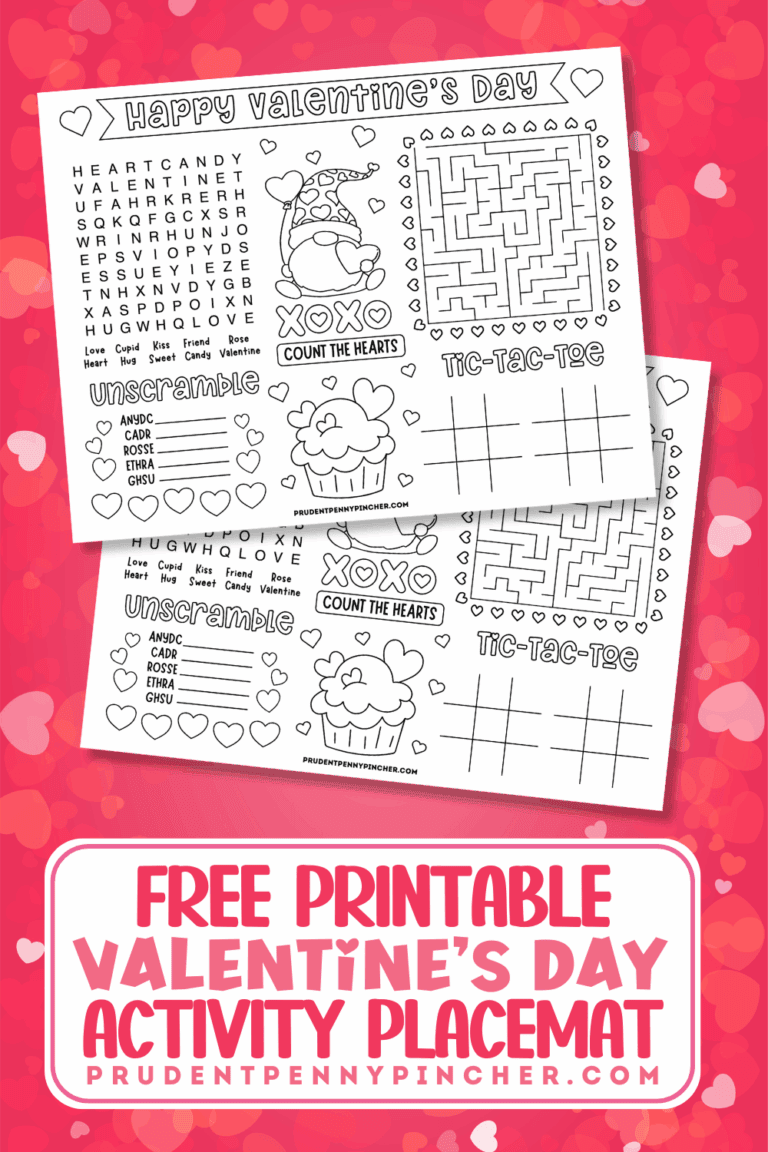 Free Printable Valentine's Day Activity Placemat for Kids - Prudent ...