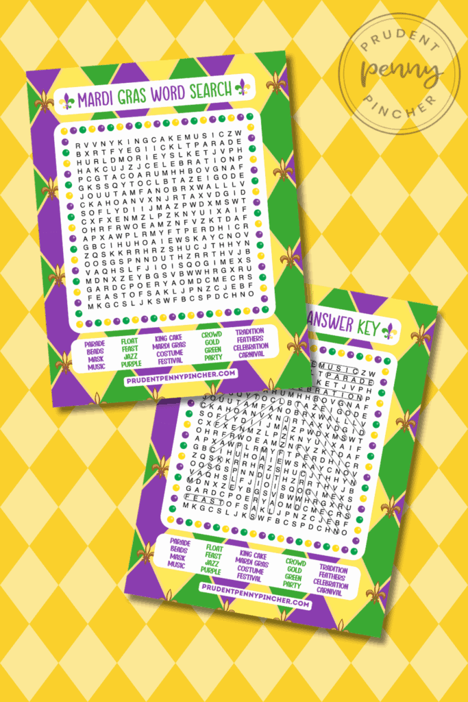 Free Printable Mardi Gras Word Search for 2026 - Prudent Penny Pincher
