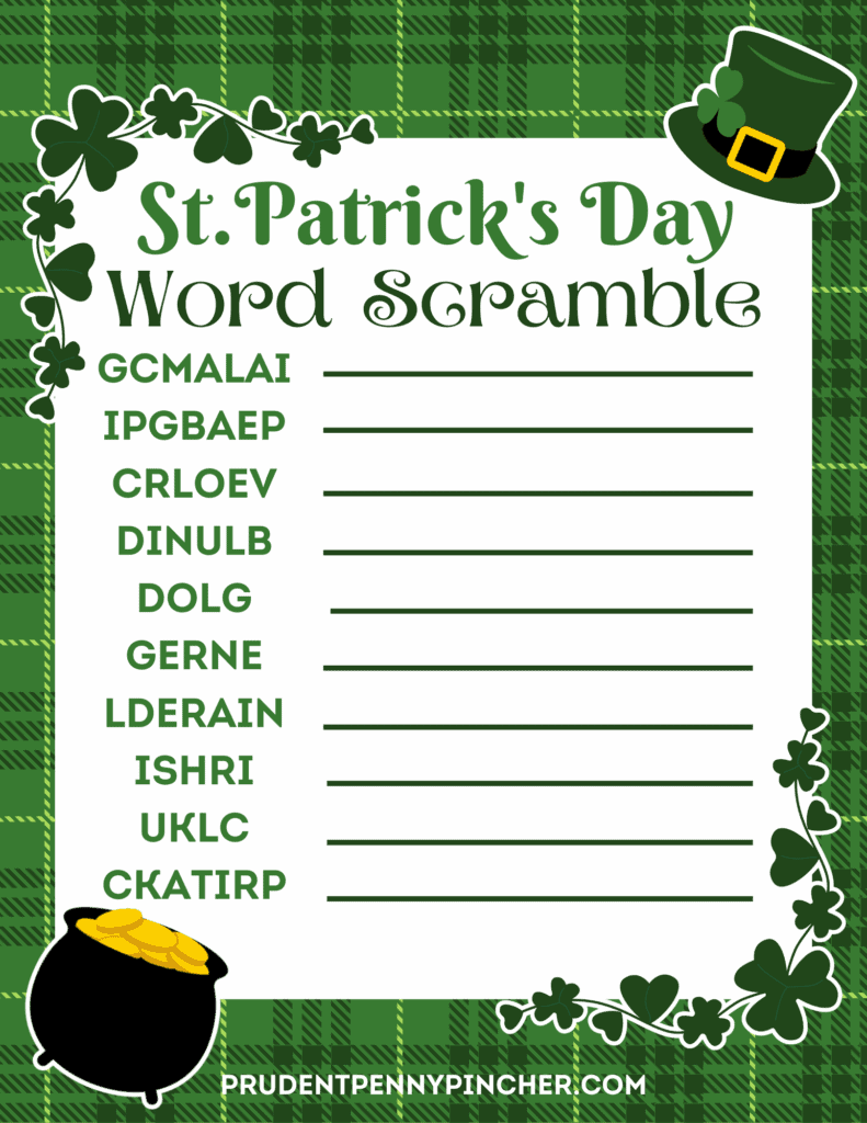 Free Printable St. Patrick’s Day Word Scramble (With Answer Key ...