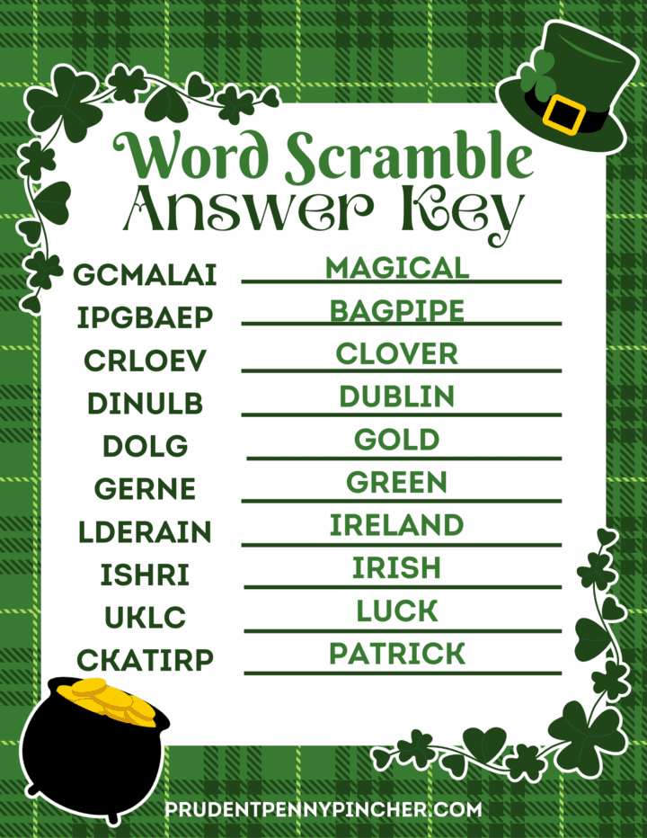 Free Printable St. Patrick’s Day Word Scramble (With Answer Key ...