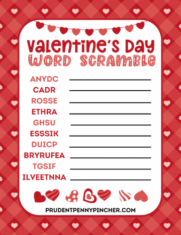 Free Printable Valentine's Day Word Scramble Game for Kids - Prudent ...