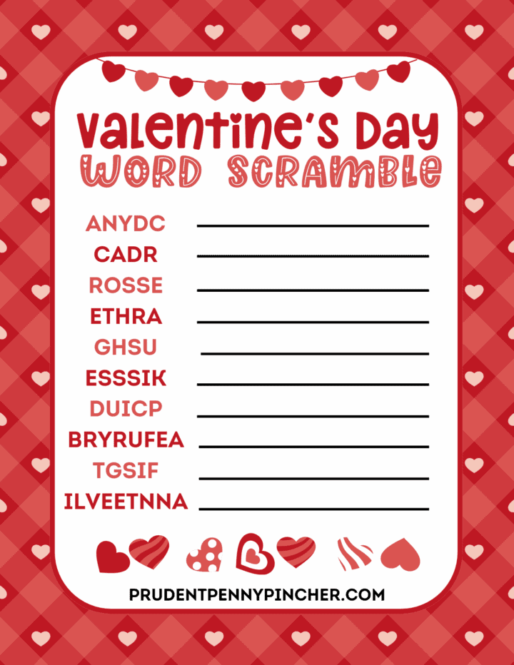 Free Printable Valentine's Day Word Scramble Game for Kids - Prudent ...