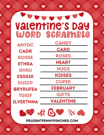 Free Printable Valentine's Day Word Scramble Game for Kids - Prudent ...
