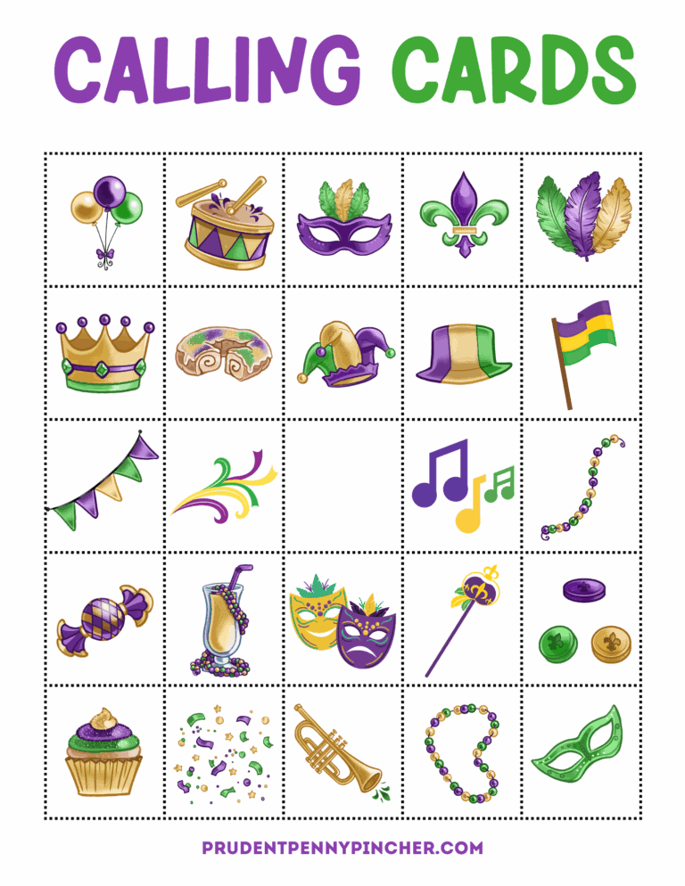 Free Printable Mardi Gras Bingo Cards - Prudent Penny Pincher