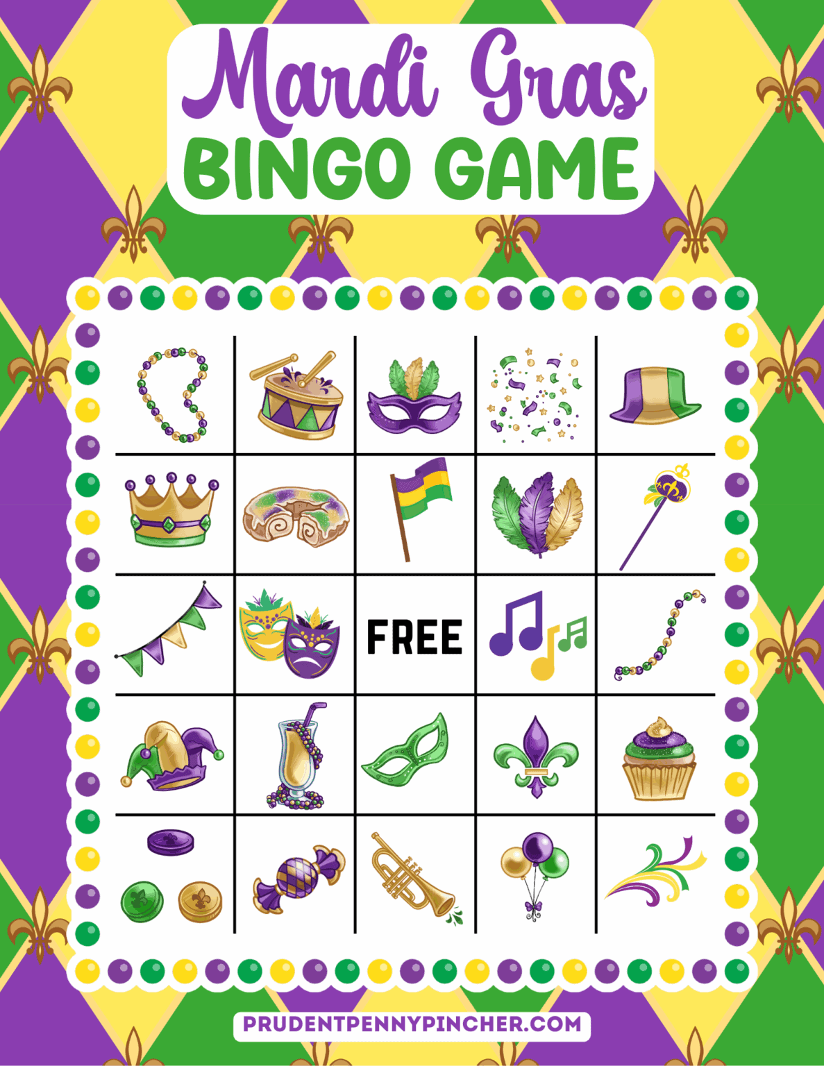 Free Printable Mardi Gras Bingo Cards - Prudent Penny Pincher
