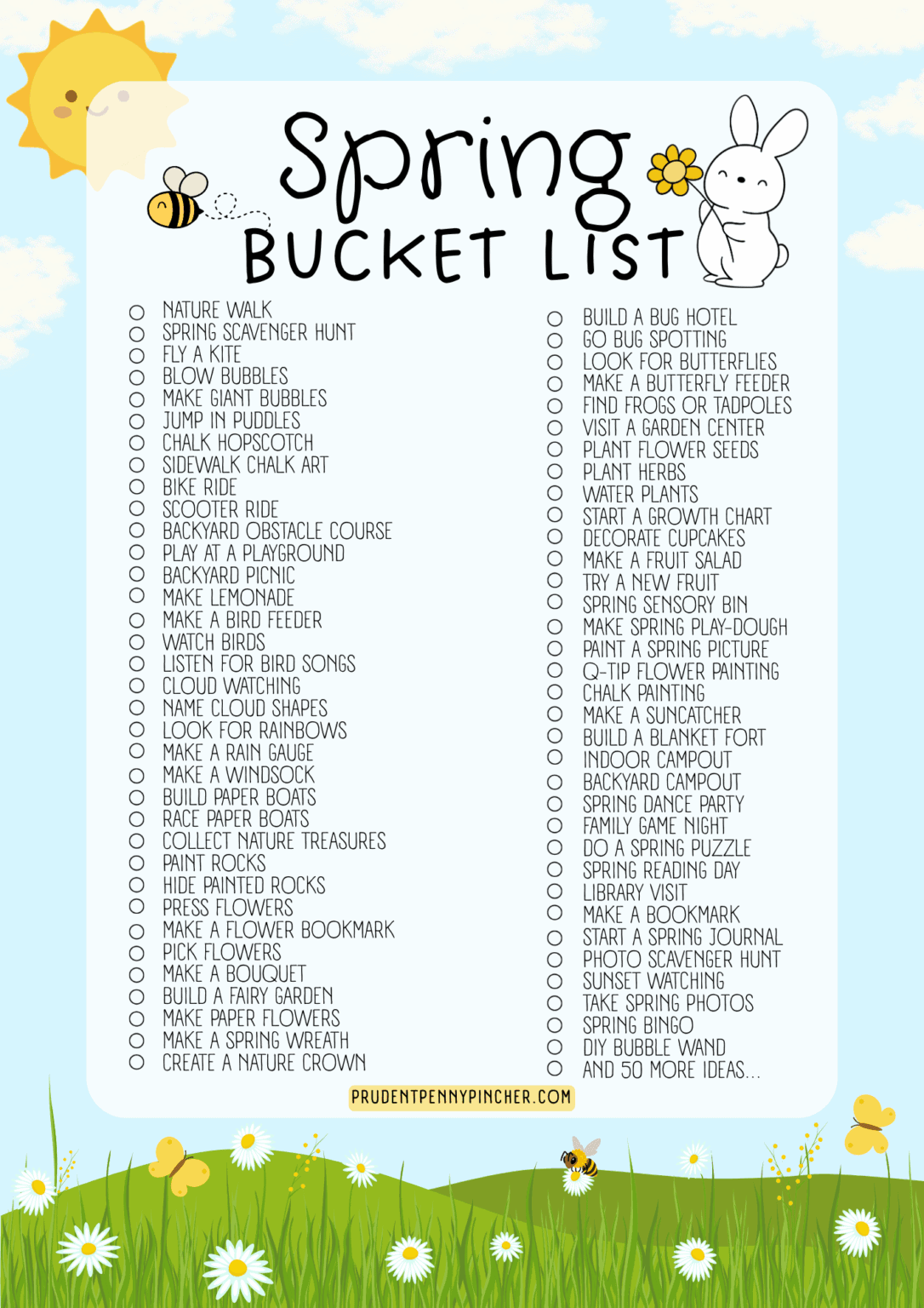 Free Printable Spring Bucket List for Kids - Prudent Penny Pincher