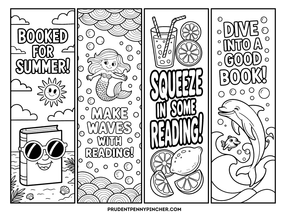 Free Printable Summer Bookmarks to Color for Kids - Prudent Penny Pincher