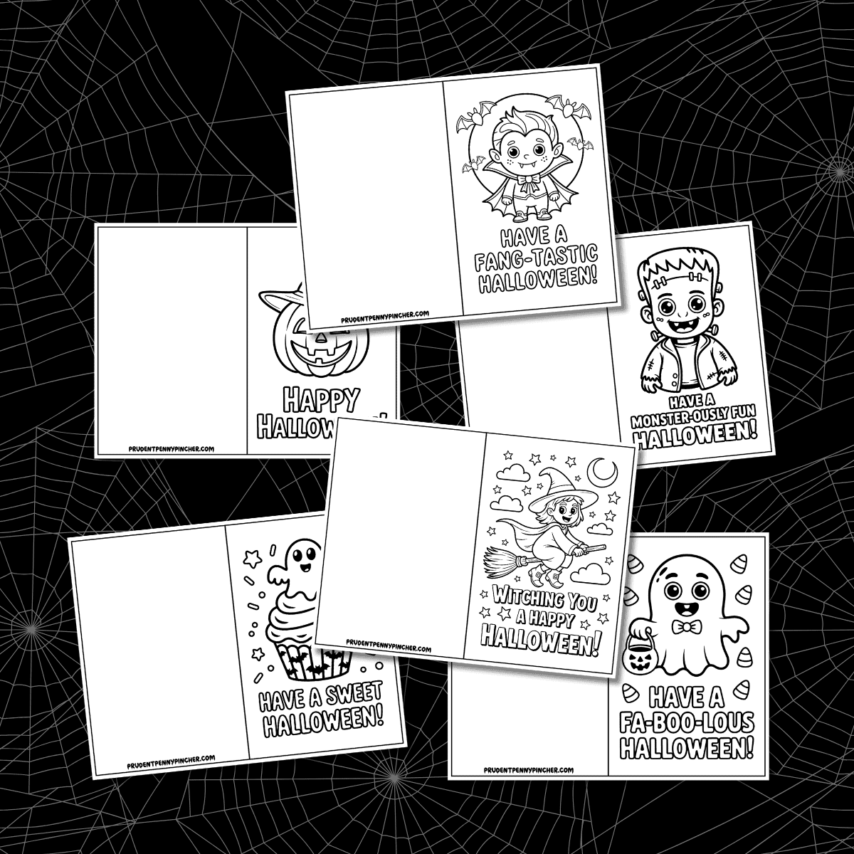 20 Free Printable Halloween Cards to Color for Kids - Prudent Penny Pincher